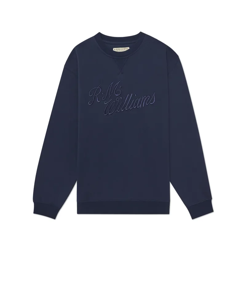 R.M Williams Mens Script Crew - Navy