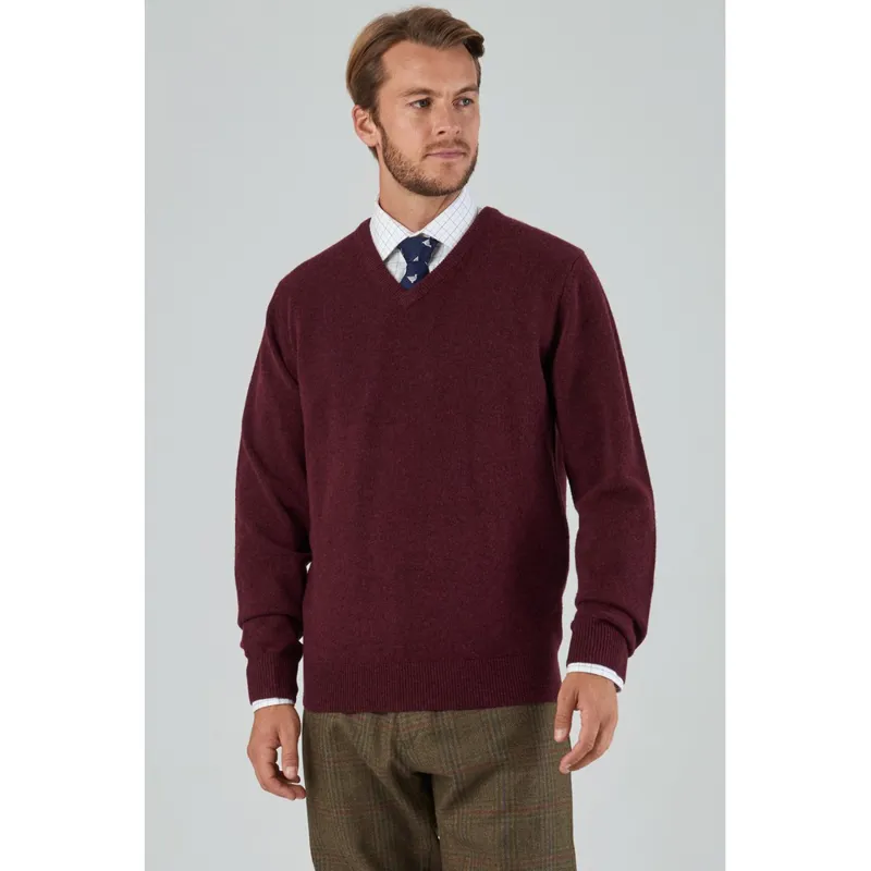 Schoffel Mens Lambswool V Neck Jumper Damson